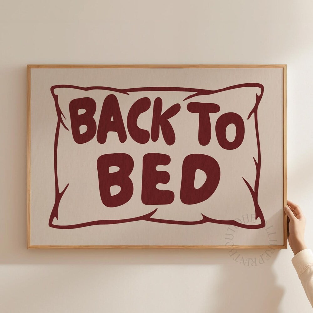 Kna Prints - 1 Pc Poster Back To Bed Print, Burgundy Hand Drawn Pillow ...