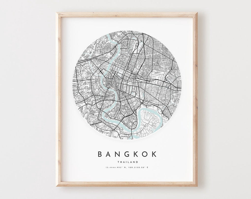Kna Prints - 1 Pc Poster Bangkok Map Print, Bangkok Map City Wall Art ...