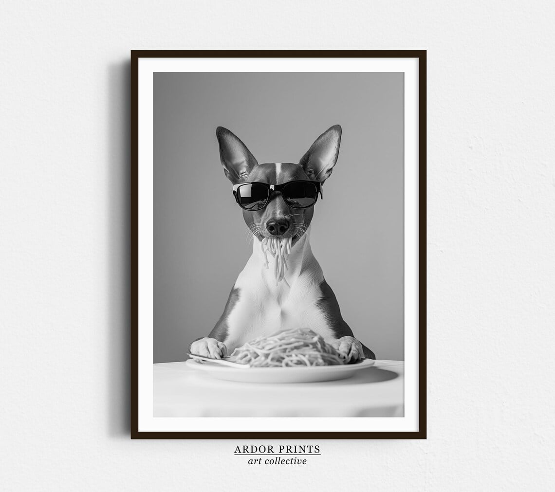 Kna Prints - 1 Pc Poster Basenji Eating Pasta Wall Art, Spaghetti Print ...
