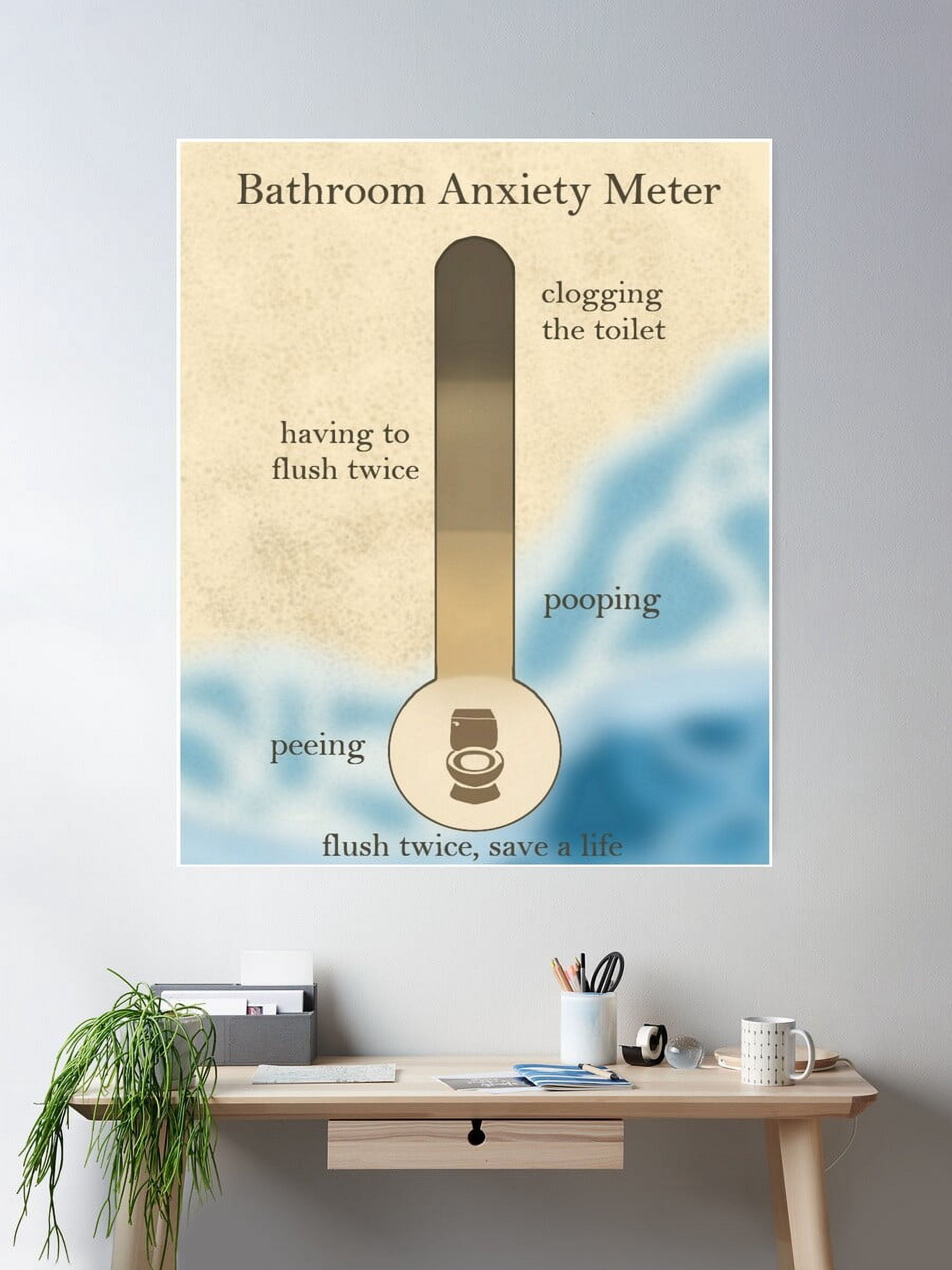 Kna Prints - 1 Pc Poster Bathroom Anxiety Meter, Sandy Beach, UNFRAMED ...