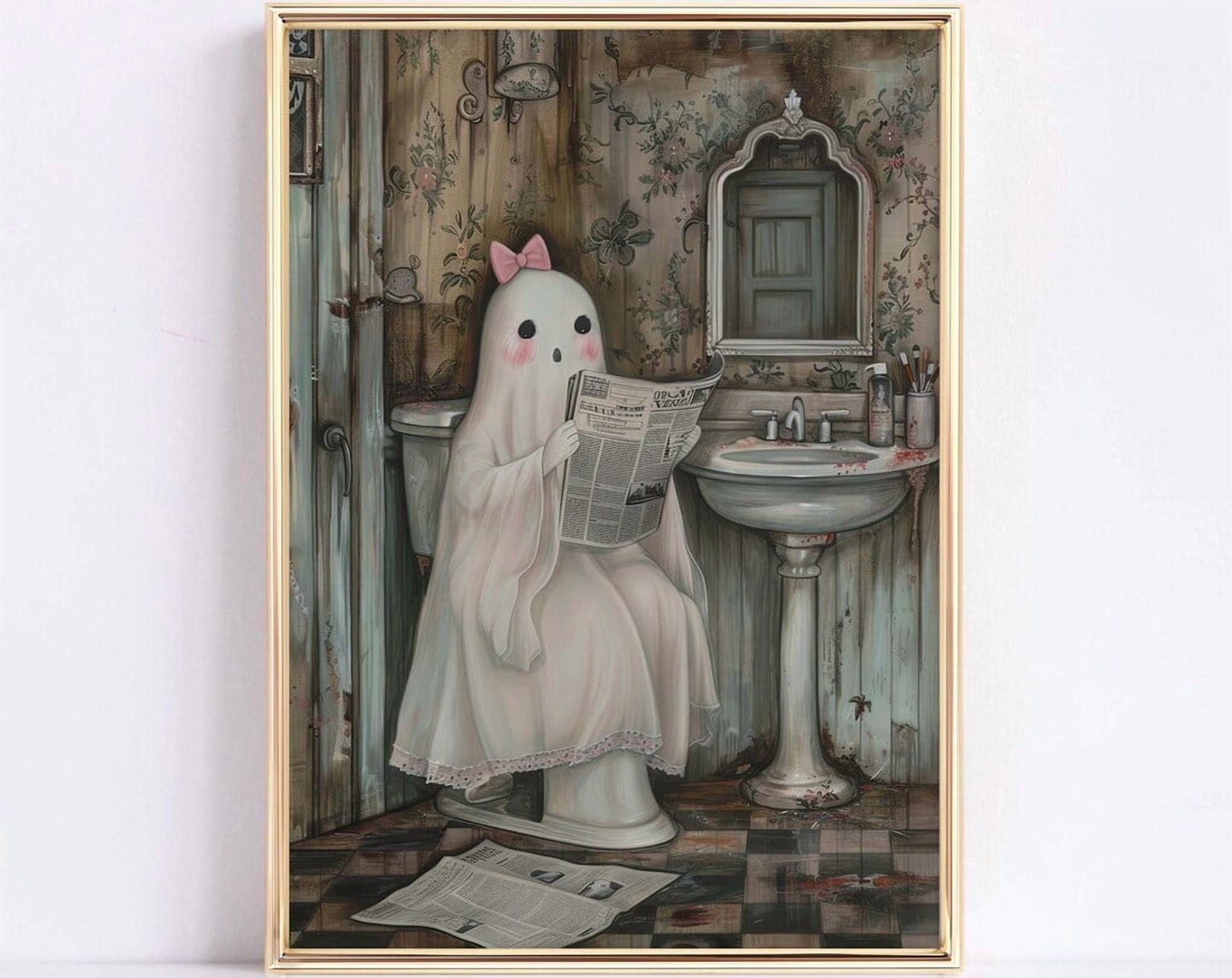 Kna Prints - 1 Pc Poster Bathroom Ghost Reading Toilet Bathroom Wall ...