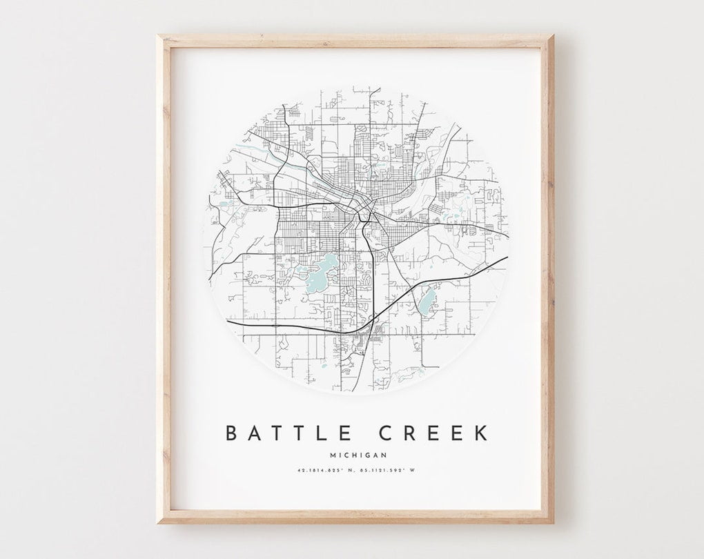 Kna Prints - 1 Pc Poster Battle Creek Map Print, Battle Creek Map City Wall Art, Mi Road Map ...