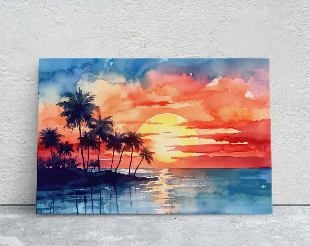 Kna Prints - 1 Pc Poster Beach Sset On , Tree Silhouette, Srise Beach ...