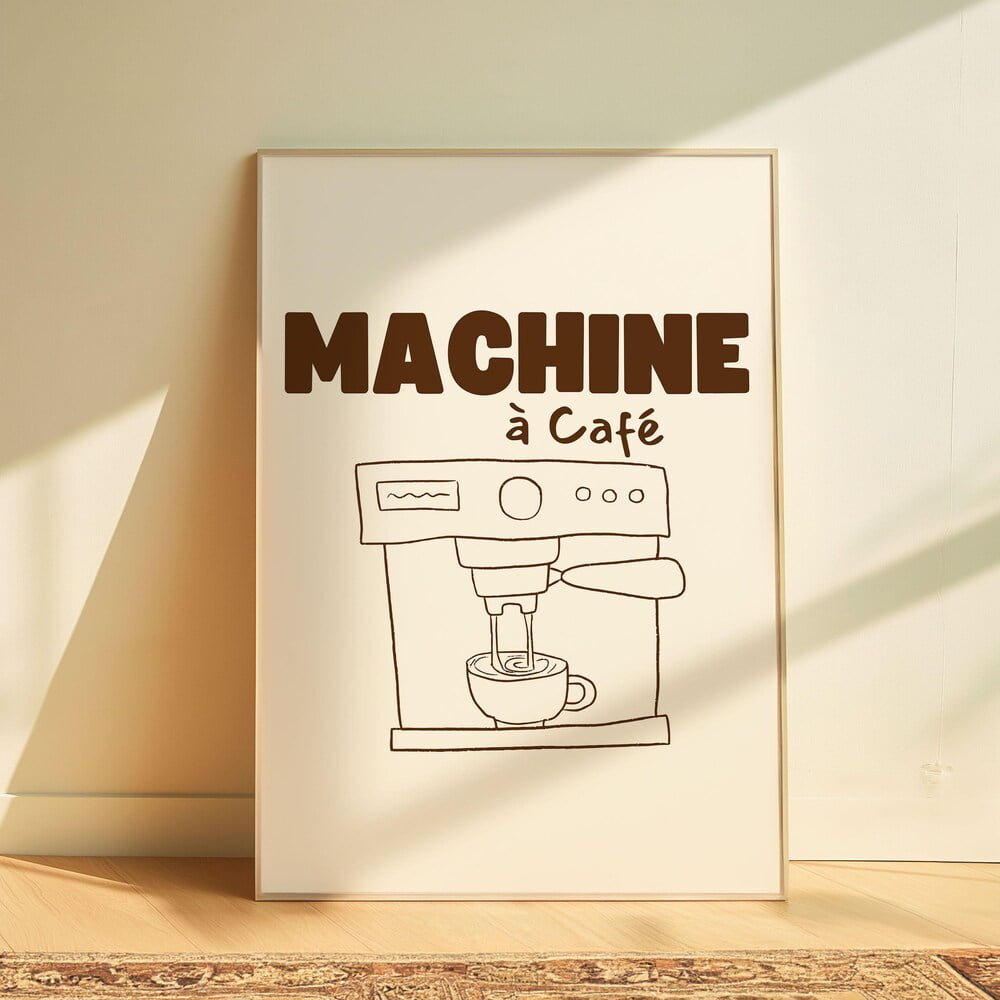 Kna Prints - 1 Pc Poster Beige Coffee Machine Wall Art French Kitchen ...