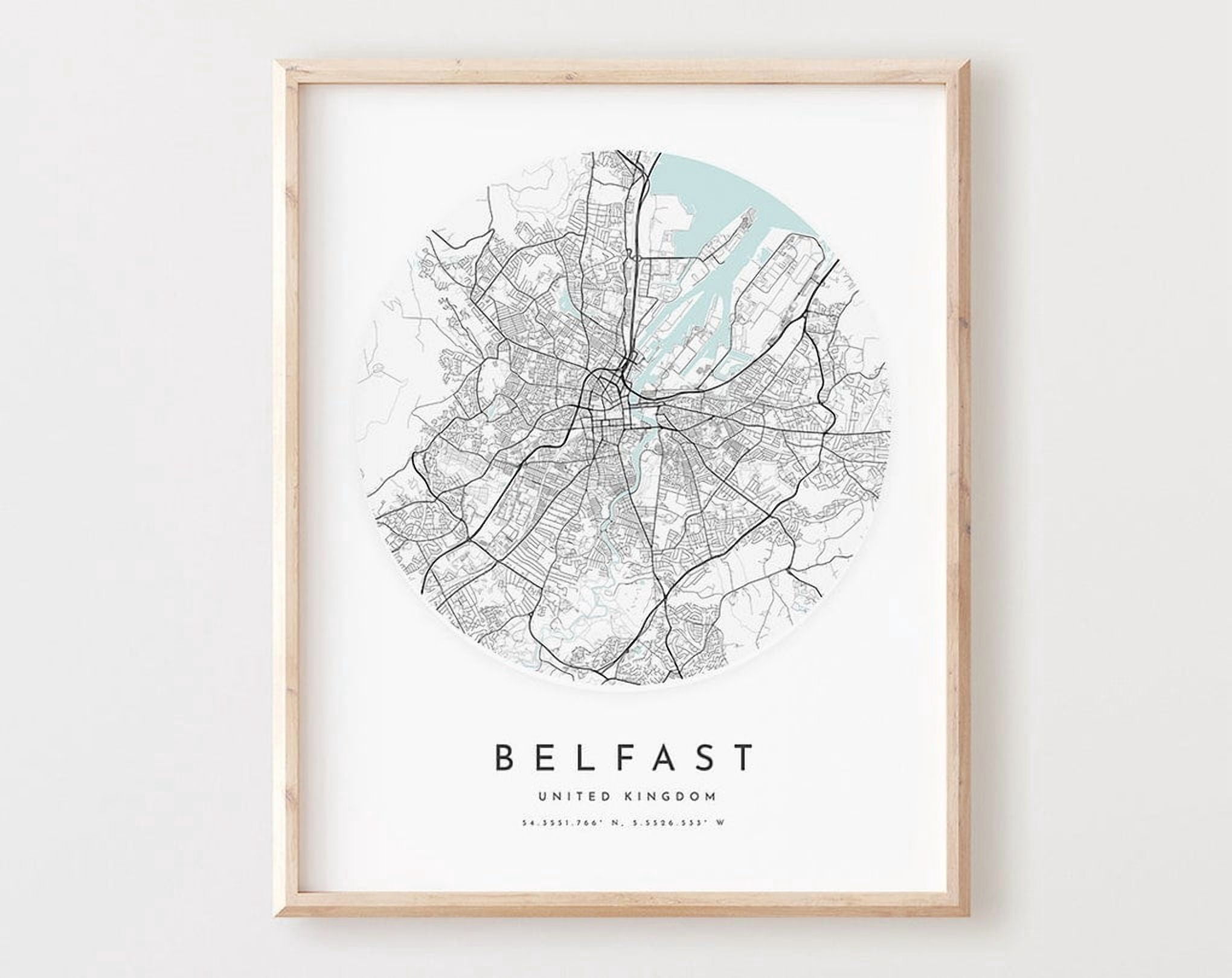 Kna Prints - 1 Pc Poster Belfast Map Print, Belfast Map City Wall Art ...