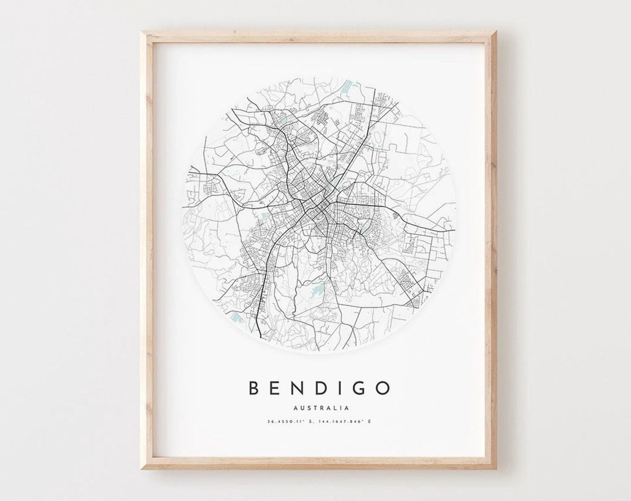 Kna Prints - 1 Pc Poster Bendigo Map Print, Bendigo Map City Wall Art ...