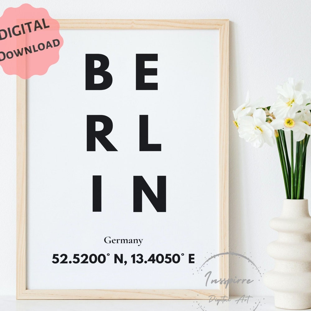 Kna Prints - 1 Pc Poster Berlin Germany Coordinates Printable, Travel ...