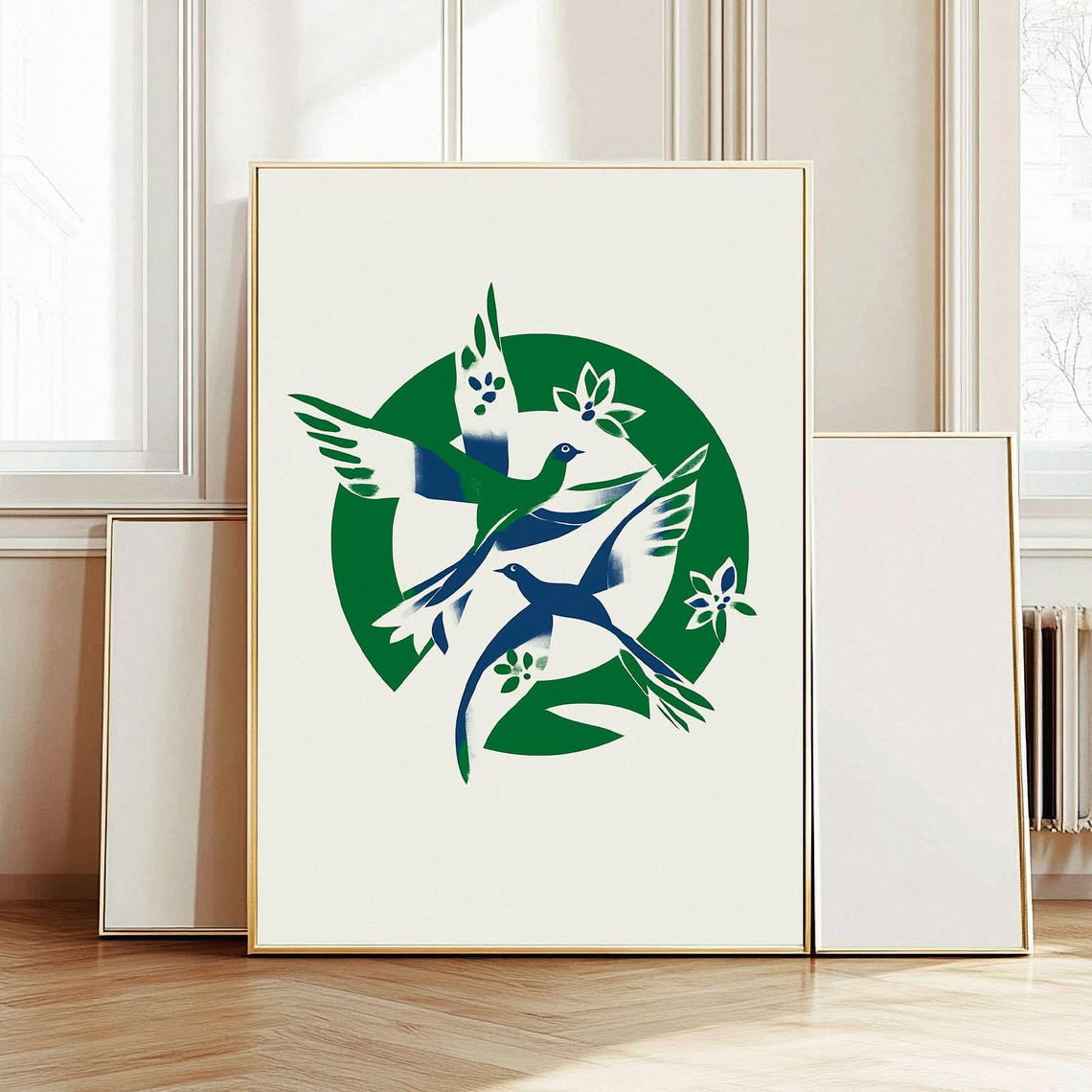 Kna Prints - 1 Pc Poster Bird Flying Art, Half Circle Wall Art, Green ...