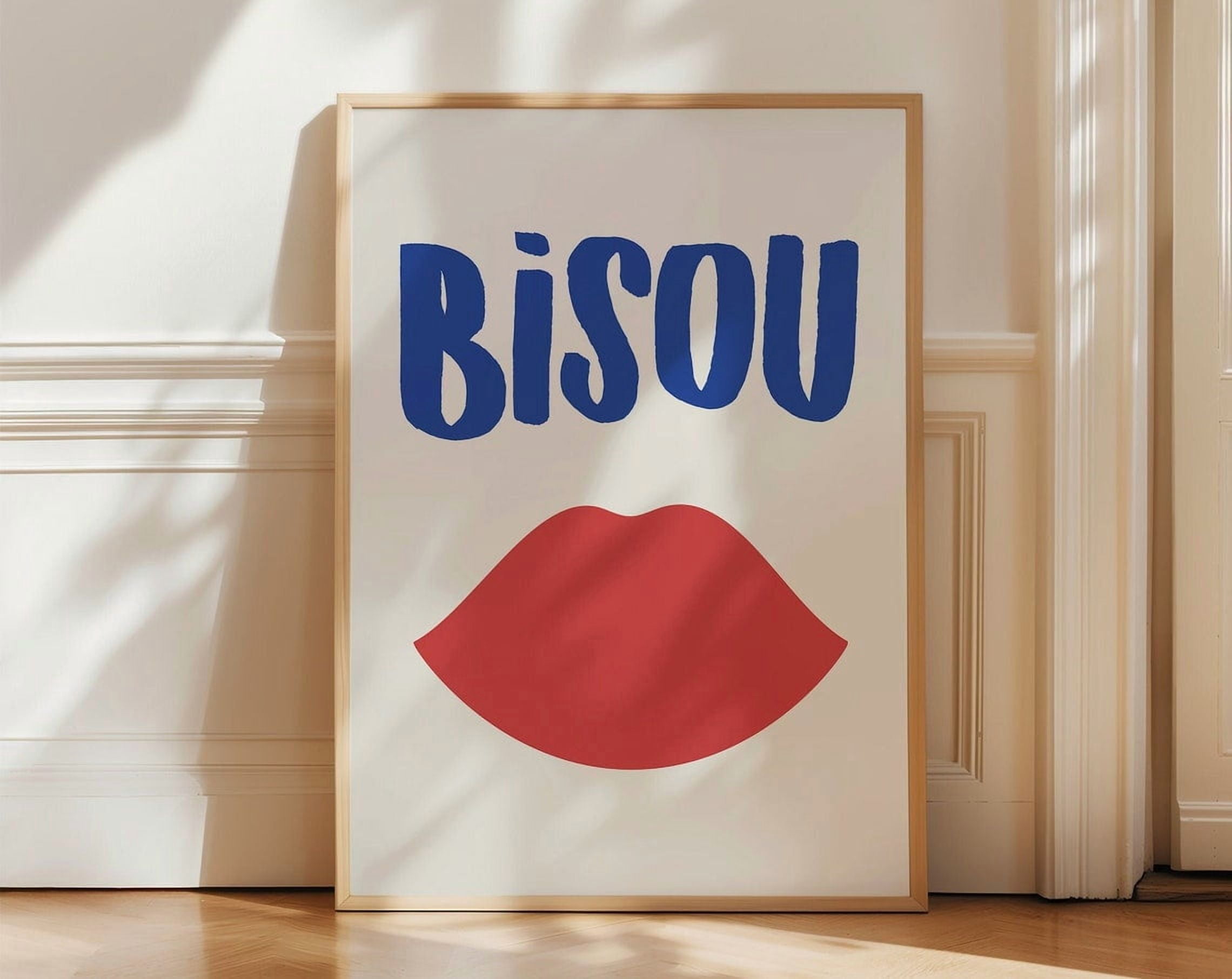 Kna Prints - 1 Pc Poster Bisou Print, Mid Century Wall Art, Retro Kiss ...