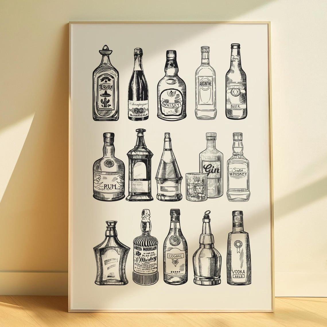 Kna Prints - 1 Pc Poster Black Bar Cart Print Vintage Bar Cart Decor ...