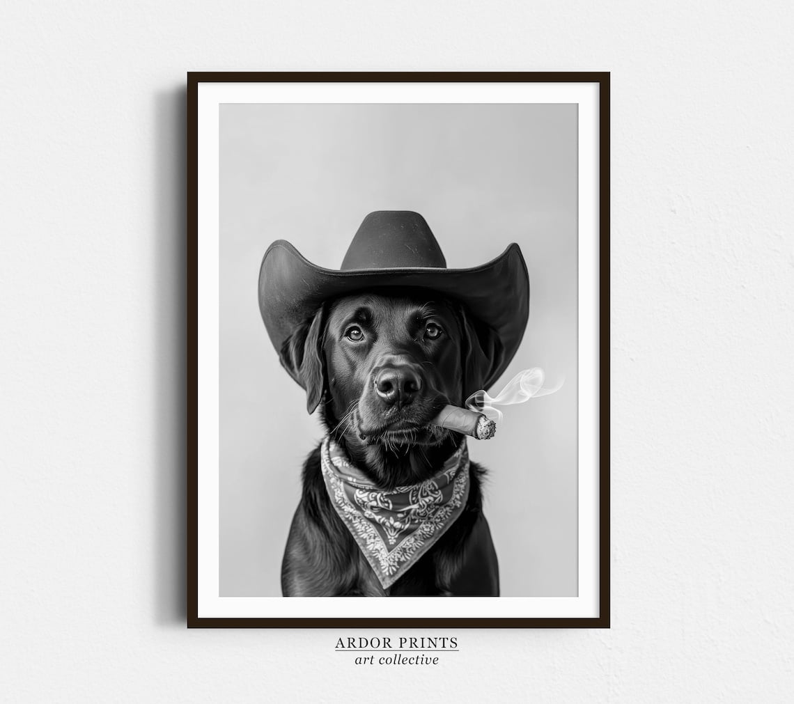 Kna Prints - 1 Pc Poster Black Labrador Cowboy Wall Art, Black Lab ...