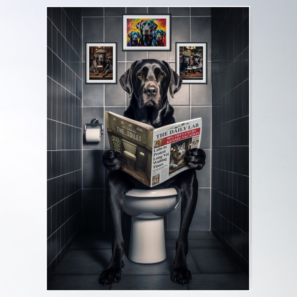 Kna Prints - 1 Pc Poster Black Labrador On The Toilet Fny Dog Art ...