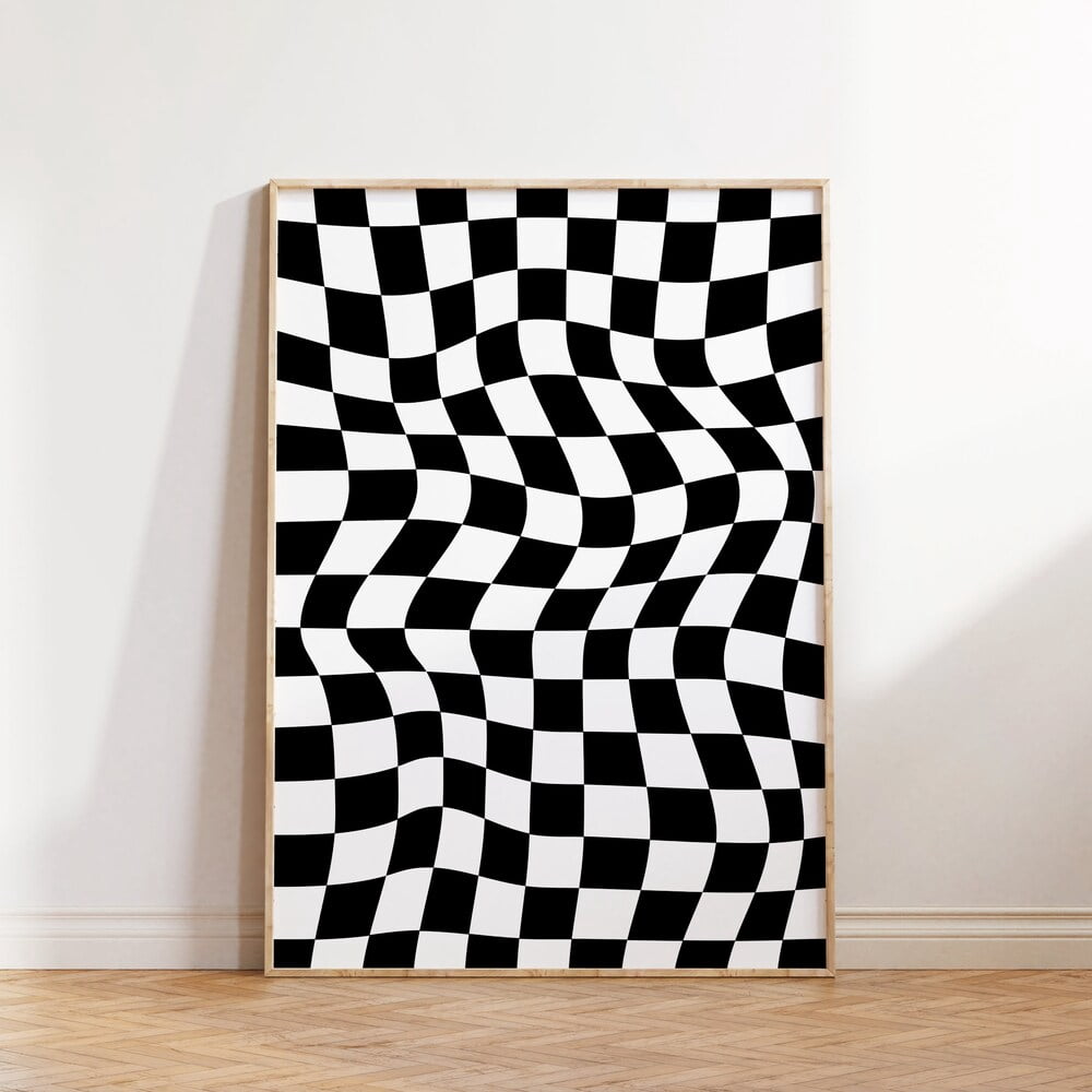 Kna Prints - 1 Pc Poster Black And White Checkered Wall Art, Retro Wall ...