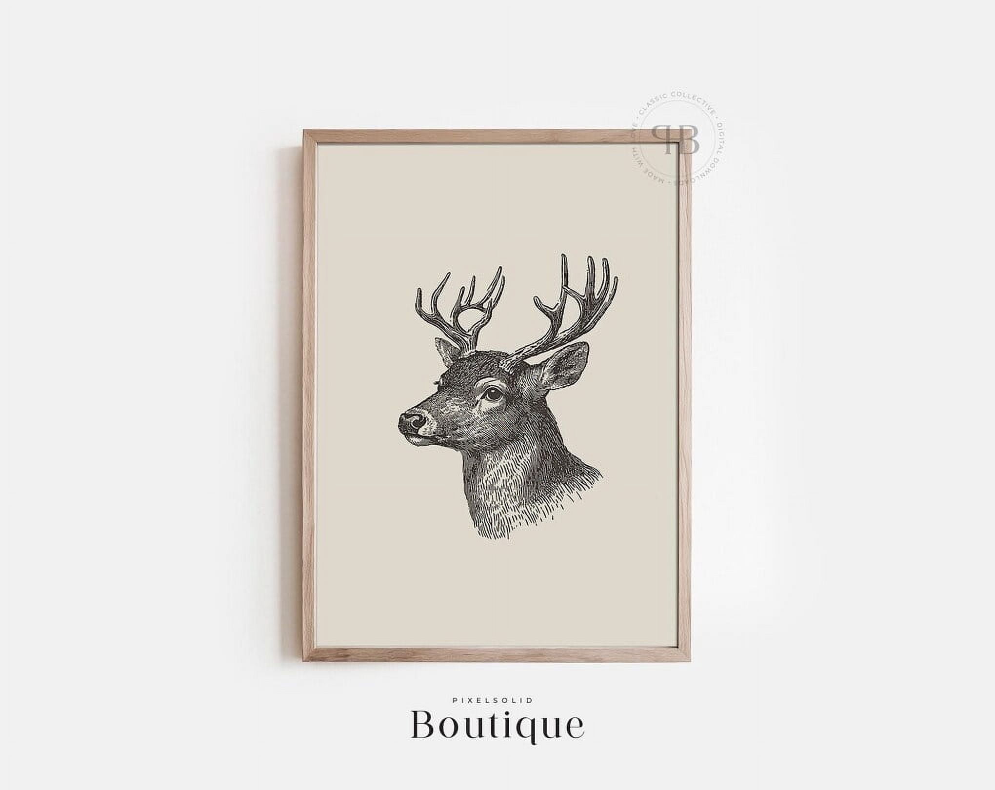 Kna Prints - 1 Pc Poster Black And White Deer Head Digital Wall Art ...