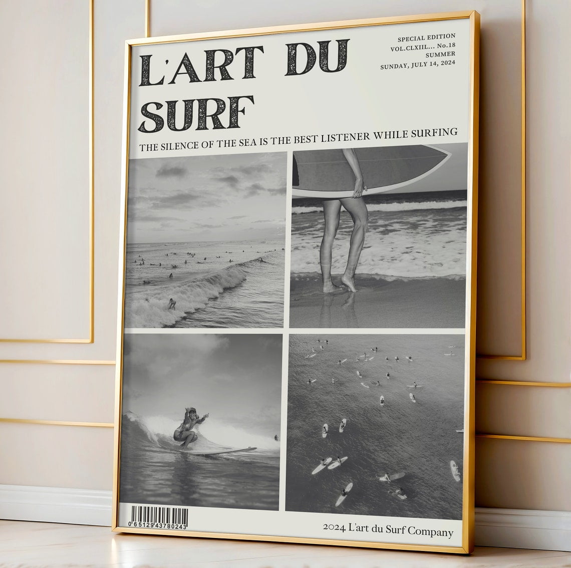 Kna Prints - 1 Pc Poster Black And White Surf Wall Art, Chic Surfer ...