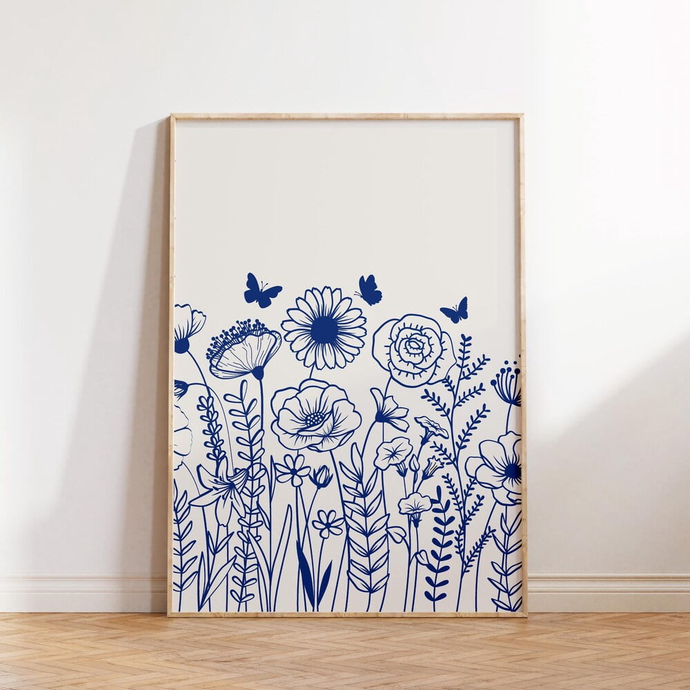 Kna Prints - 1 Pc Poster Blue Flower Wall Art, Floral Wall Art ...