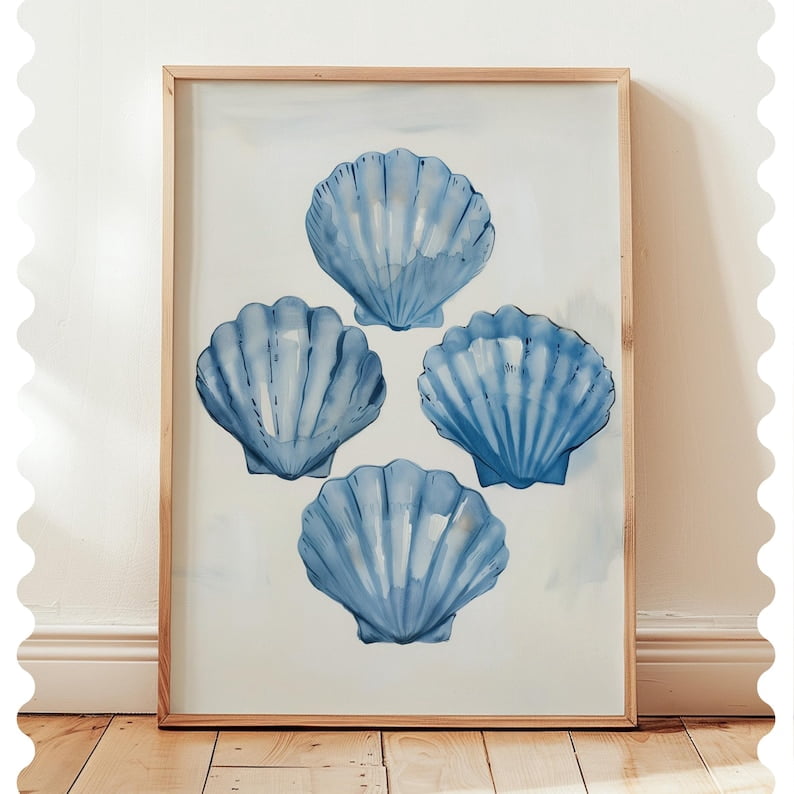 Kna Prints - 1 Pc Poster Blue Seashells Printcoastal Granddaughter Wall ...