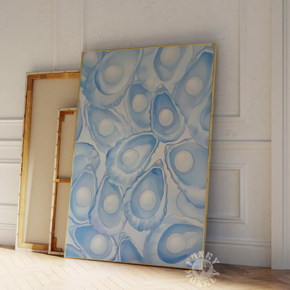 Kna Prints - 1 Pc Poster Blue Shell Oyster Art Print, Abstract Coastal ...