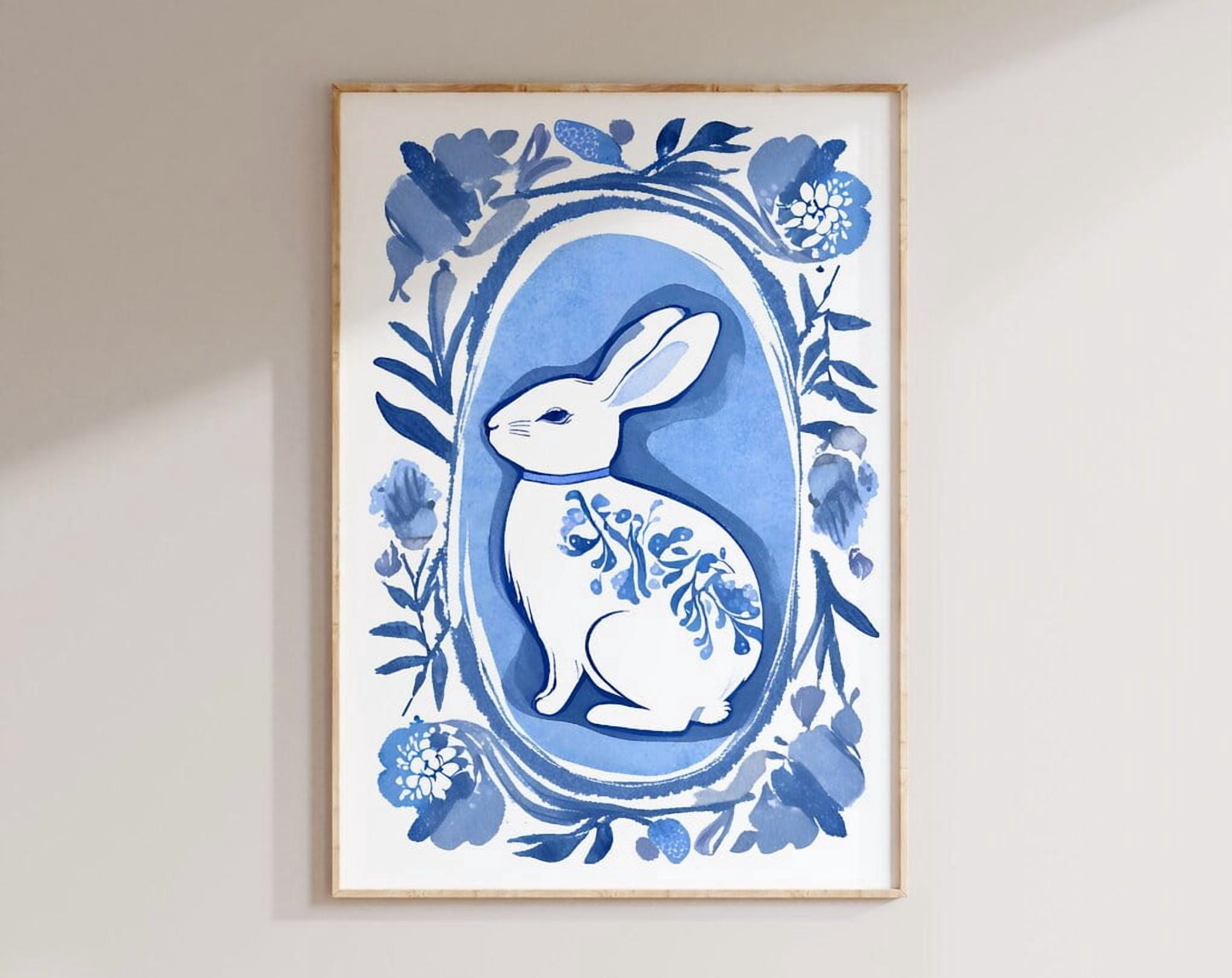 Kna Prints - 1 Pc Poster Blue Willow Bny Print Rabbit Drawing Pet ...