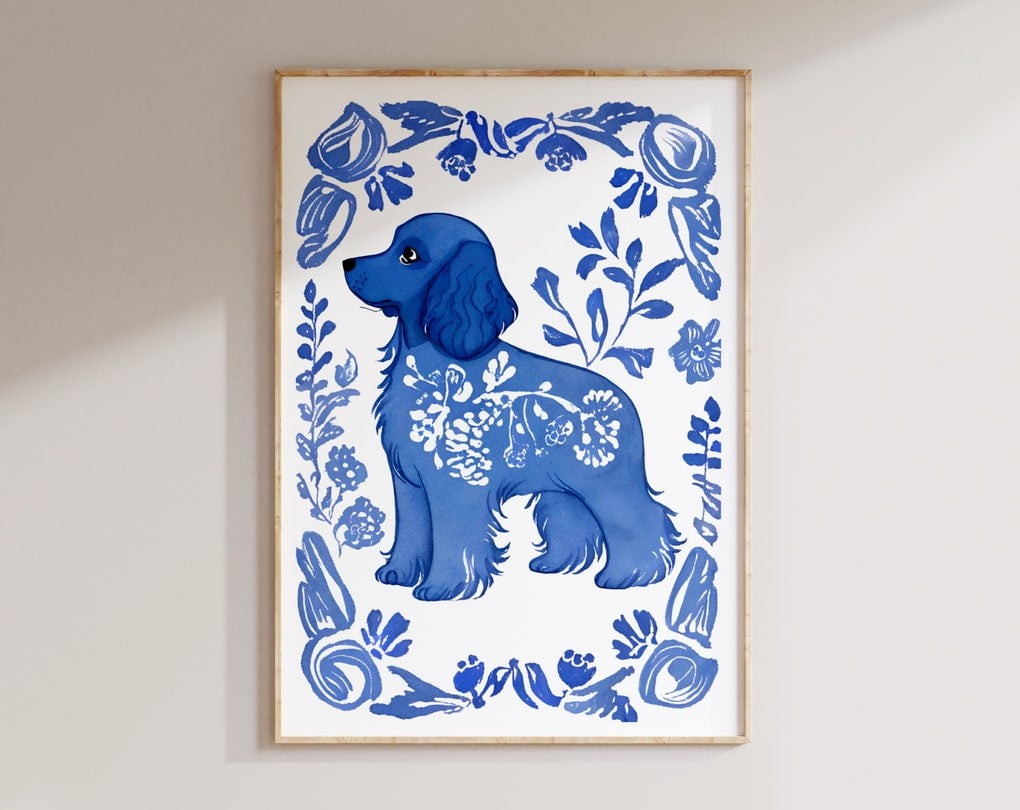 Kna Prints - 1 Pc Poster Blue Willow Cocker Spaniel Print Dog Drawing ...