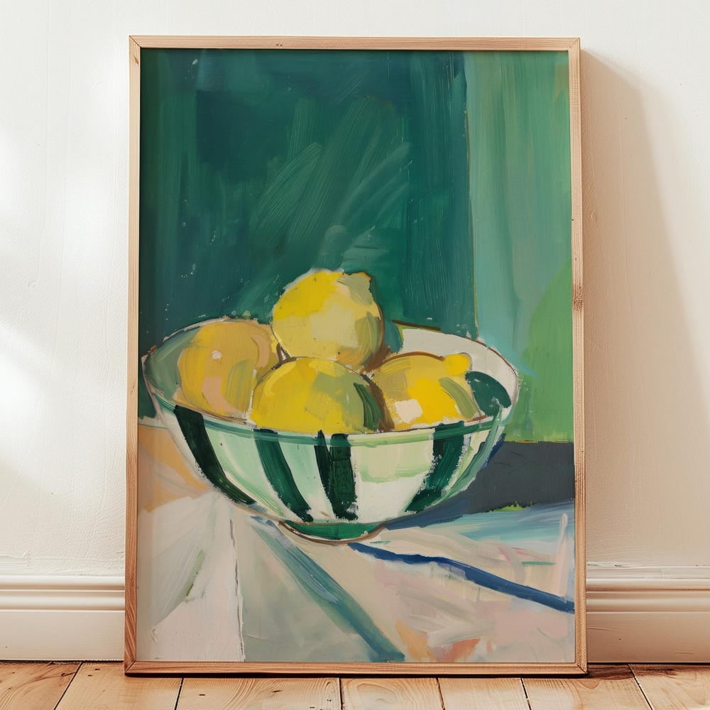 Kna Prints - 1 Pc Poster Bold Still Life Lemon | Painterly Green Kitchen Poster | Colorful Fruit ...
