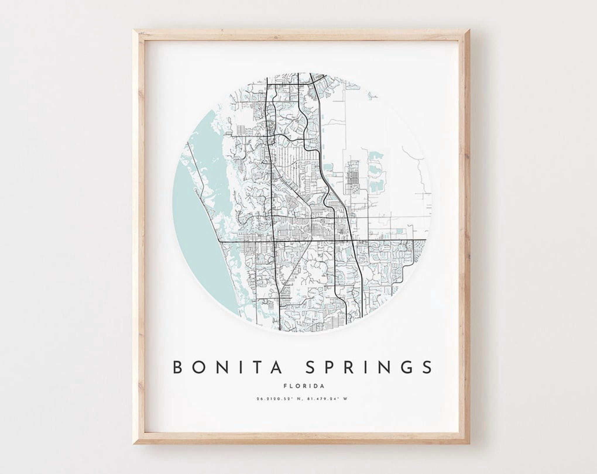 Kna Prints - 1 Pc Poster Bonita Springs Map Print, Bonita Springs Map City Wall Art, Fl Road Map ...