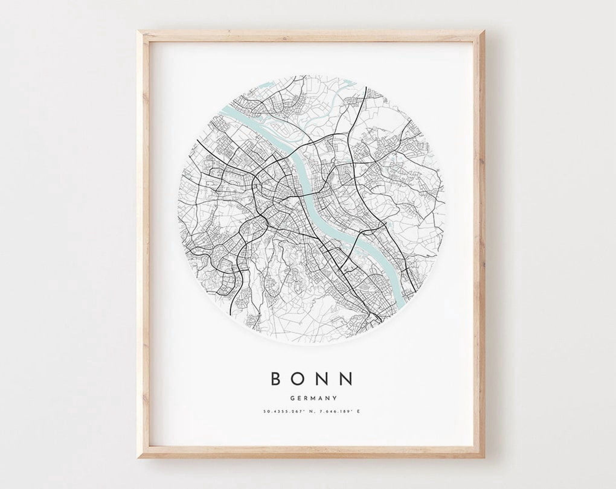 Kna Prints - 1 Pc Poster Bonn Map Print, Bonn Map City Wall Art, Bonn ...