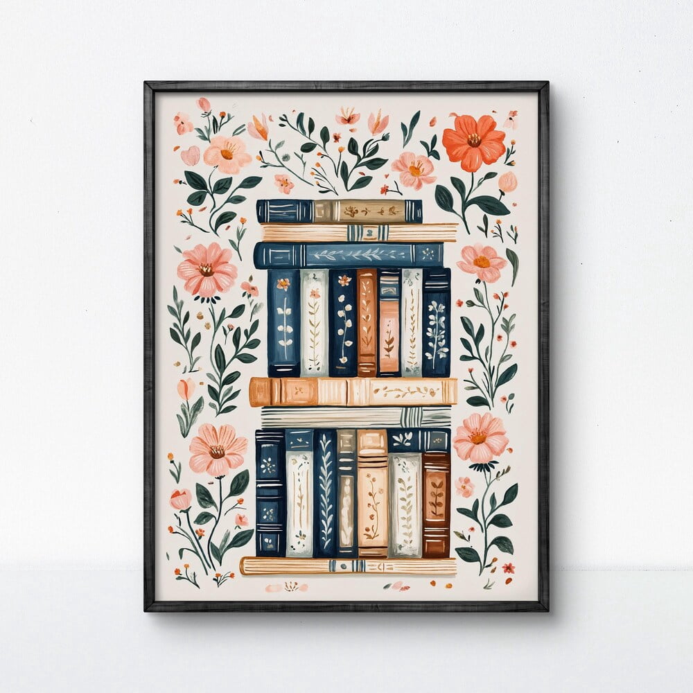 Kna Prints - 1 Pc Poster Botanical Book Stack Wall Art – Book Lover ...