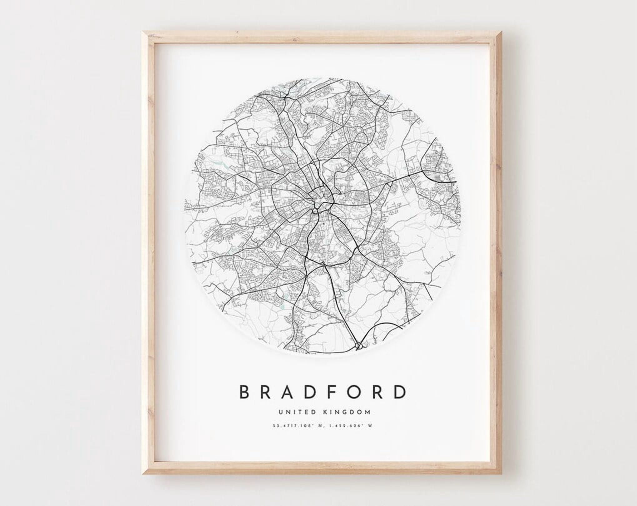 Kna Prints - 1 Pc Poster Bradford Map Print, Bradford Map City Wall Art ...