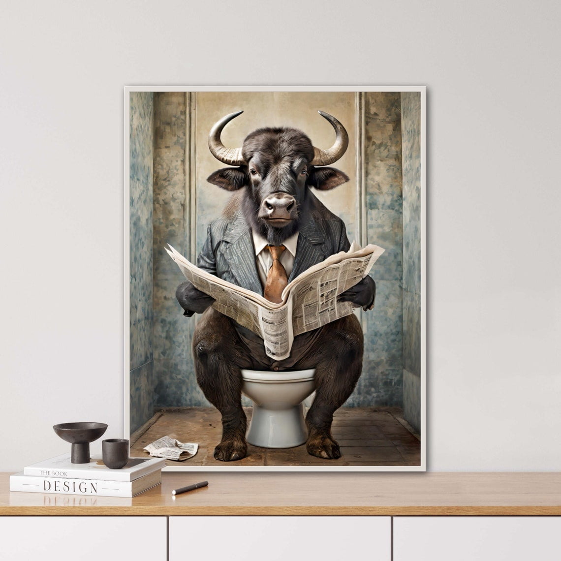 Kna Prints - 1 Pc Poster Buffalo On The Toilet, Ai Generated, Toilet ...