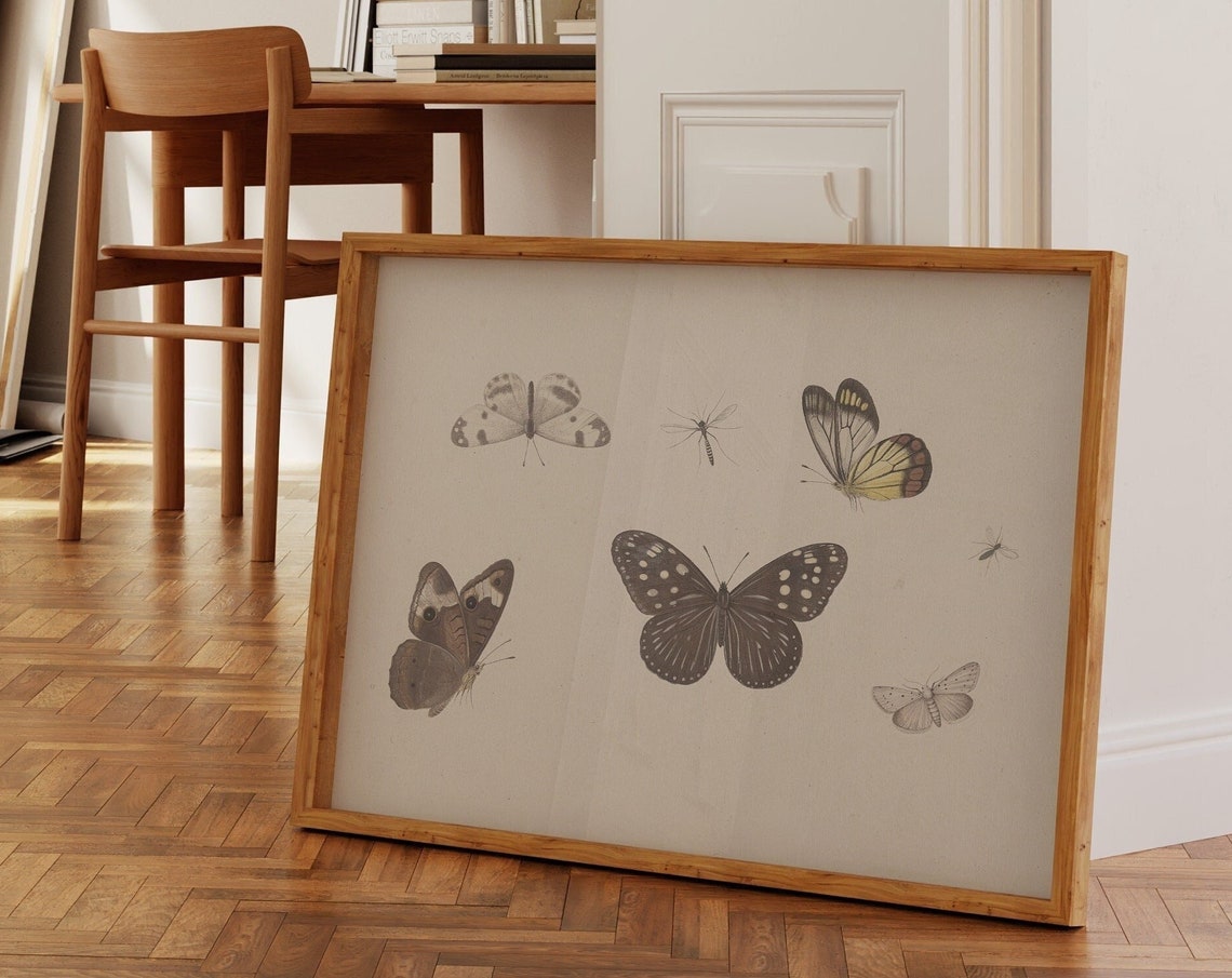 Kna Prints - 1 Pc Poster Butterfly Watercolor, Neutral Vintage Art ...