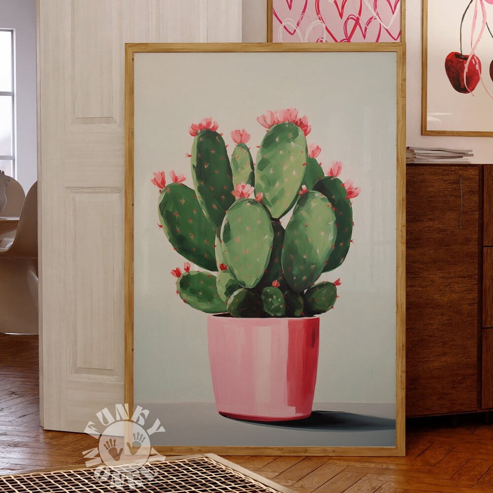 Kna Prints - 1 Pc Poster Cactus Print, Boho Cactus Pink Flower ...