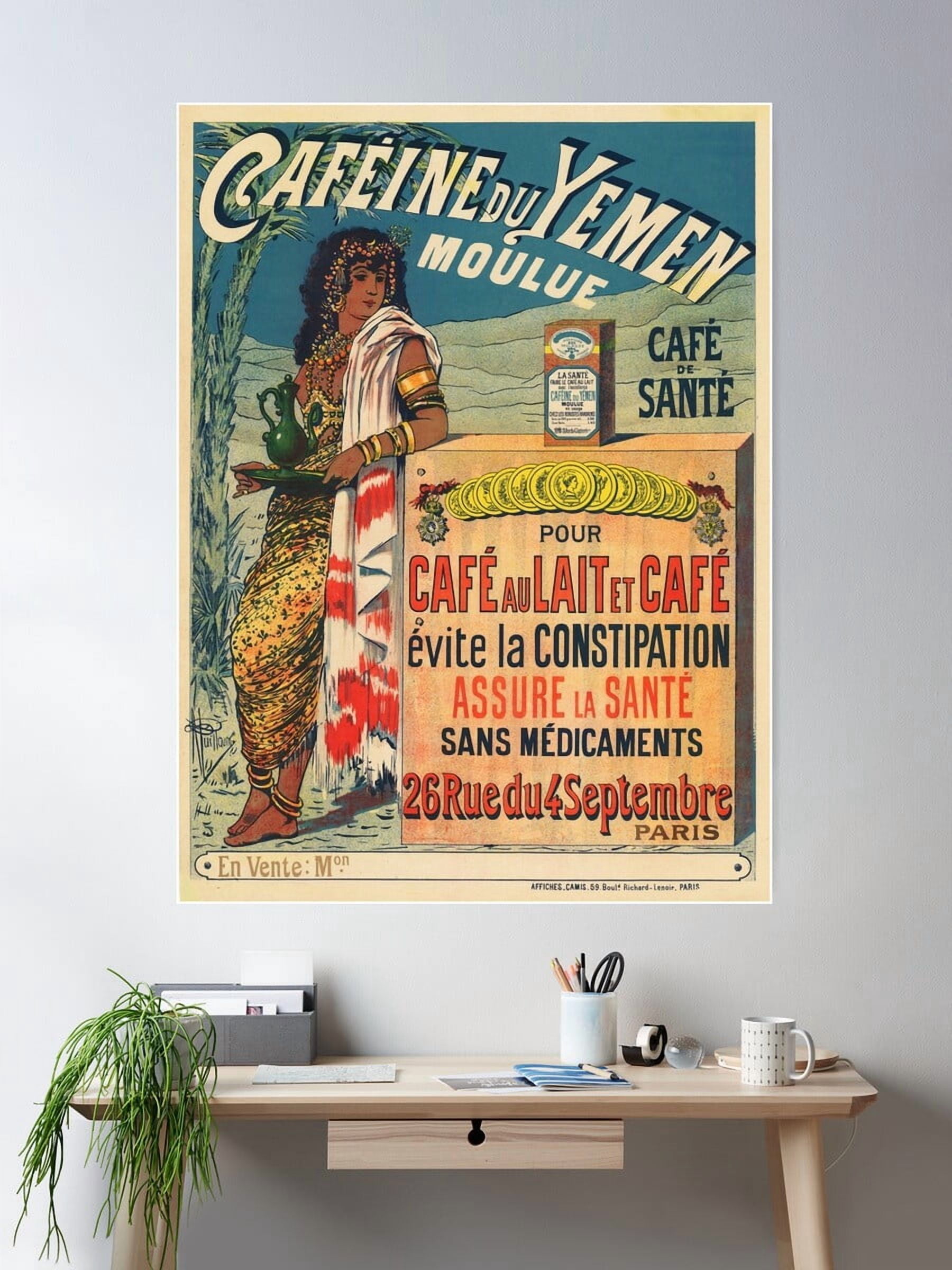 Kna Prints - 1 Pc Poster Cafeine Du Yemen Cafe De Sante 1900 French ...