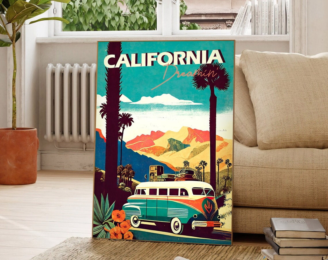 Kna Prints - 1 Pc Poster California Dreamin' Retro Travel , World ...