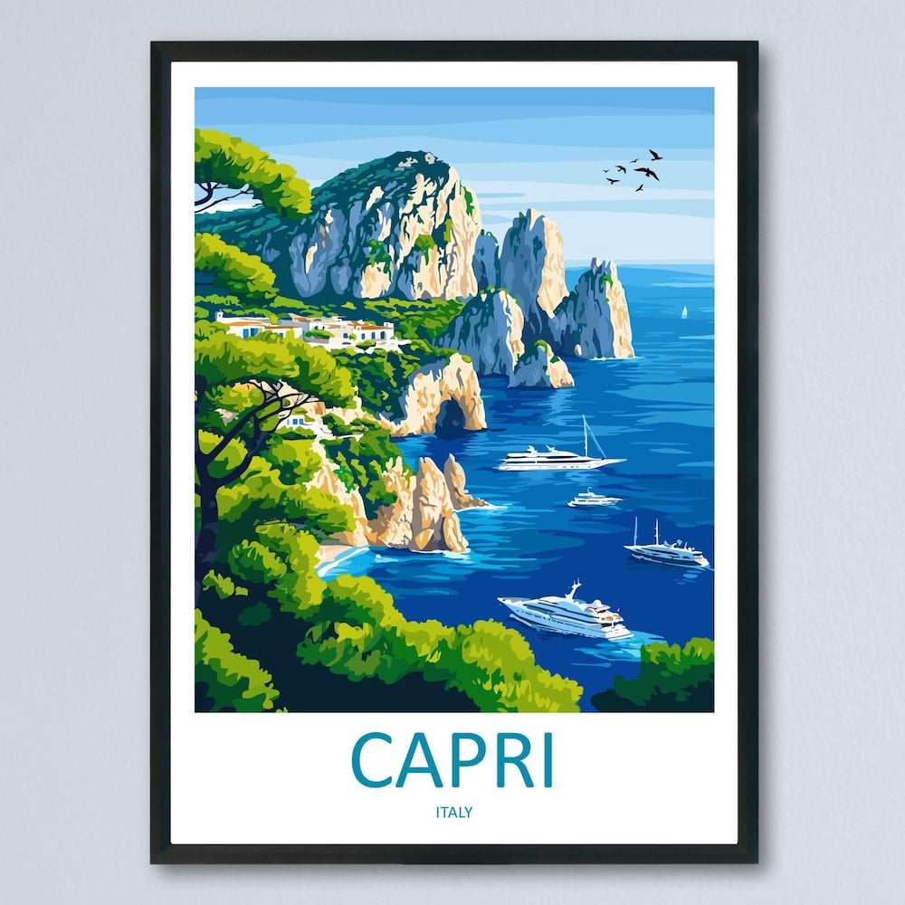 Kna Prints - 1 Pc Poster Capri Cartoon Travel Poster Italy Wall Art ...