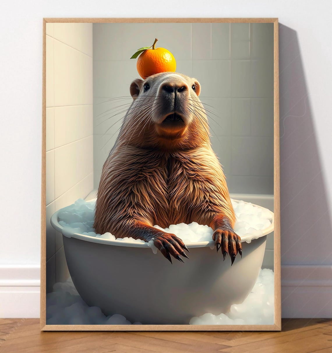Kna Prints - 1 Pc Poster Capybara In The Bath Wall Art, Fny Bathroom ...