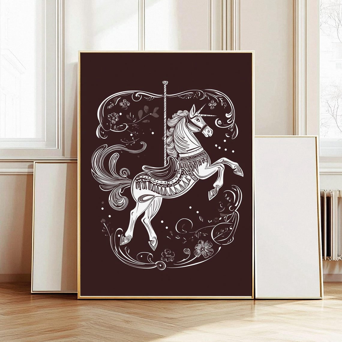 Kna Prints - 1 Pc Poster Carousel Horse Wall Art, Antique Style Burgdy ...