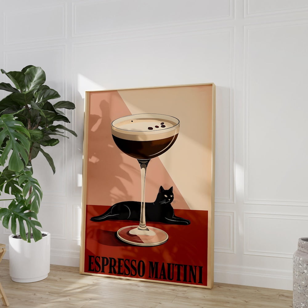 Kna Prints - 1 Pc Poster Cat Cocktail Espresso Martini Espresso Red ...