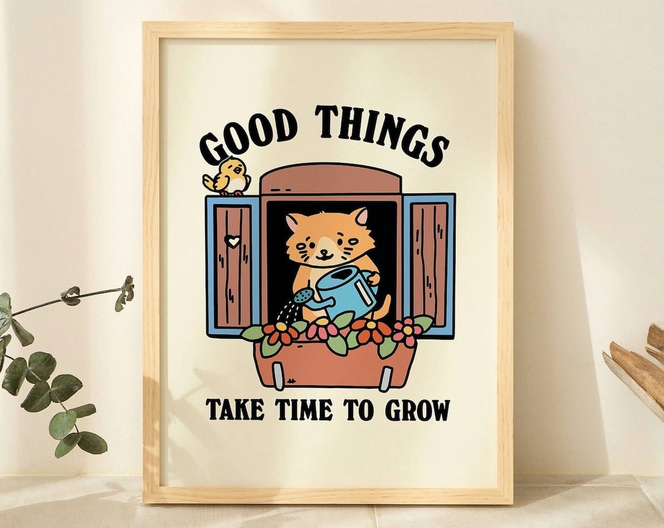 Kna Prints - 1 Pc Poster Cat Flowers Wall Print, Growth Quote ...