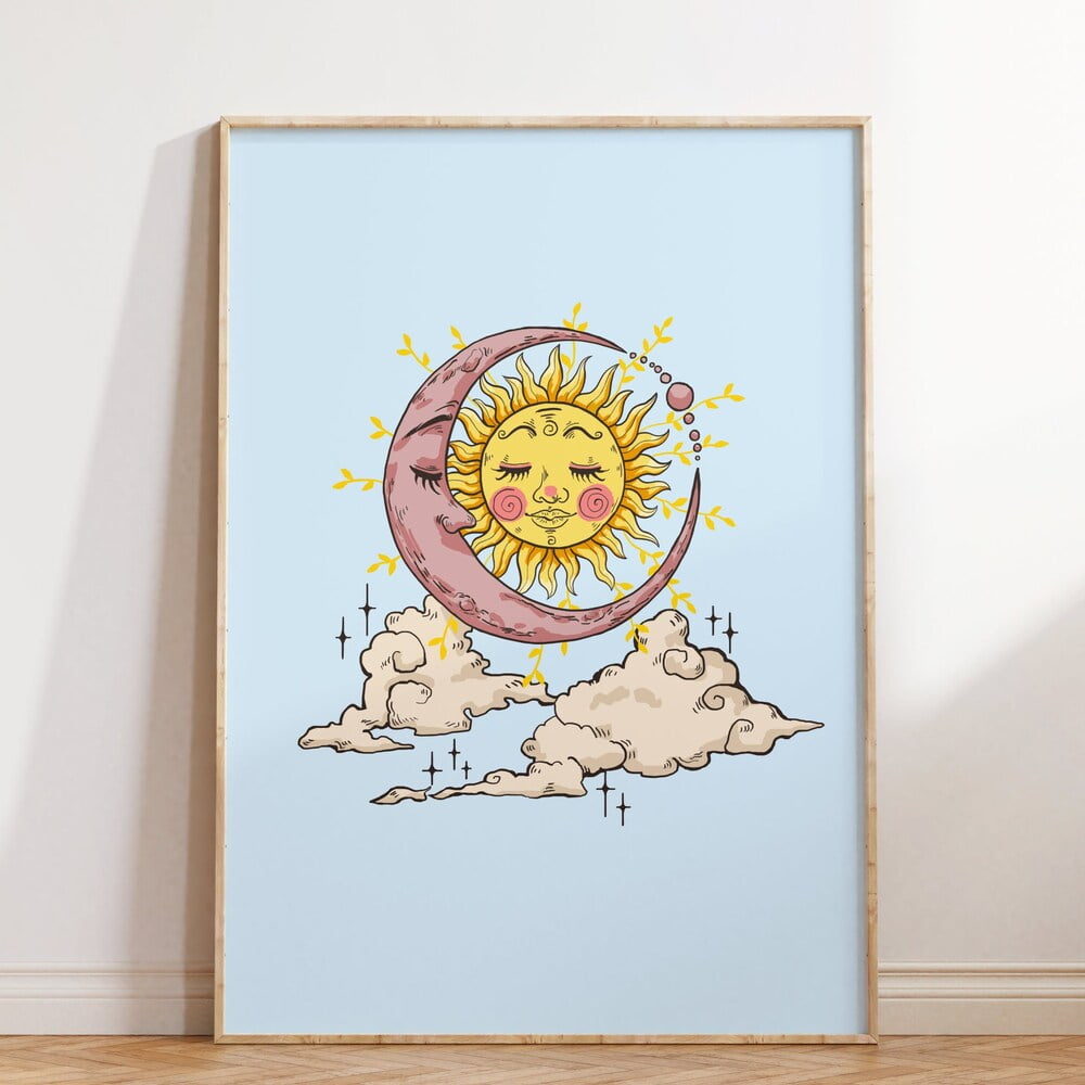 Kna Prints - 1 Pc Poster Celestial Sun Moon Wall Print, Hippie Wall ...