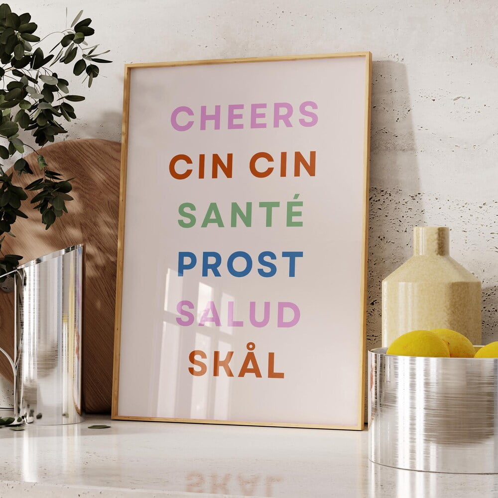 Kna Prints - 1 Pc Poster Cheers Print In Different Languages | Colorful Bar Cart Decor ...