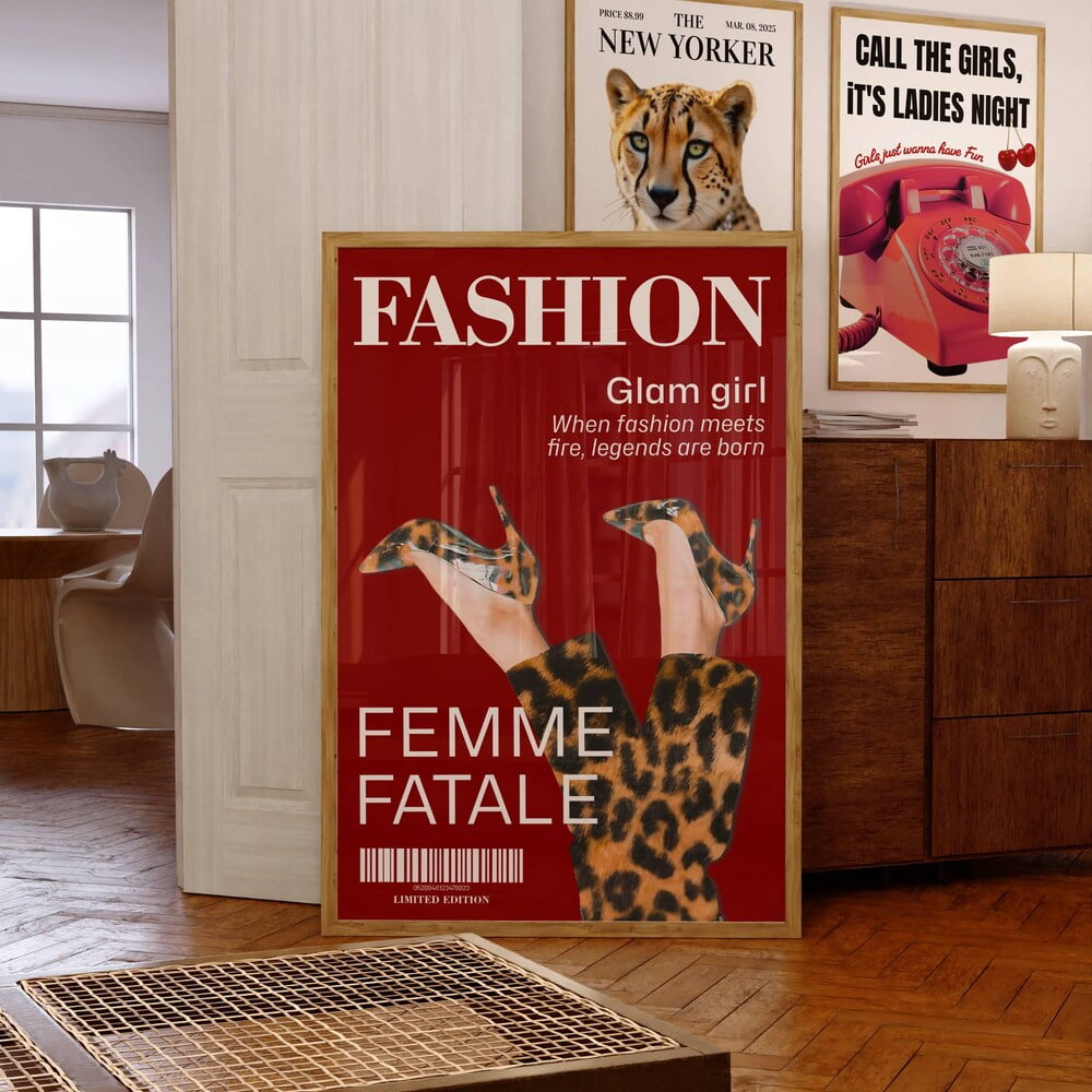 Kna Prints - 1 Pc Poster Cheetah Poster Girl In Red Poster High Fashion ...