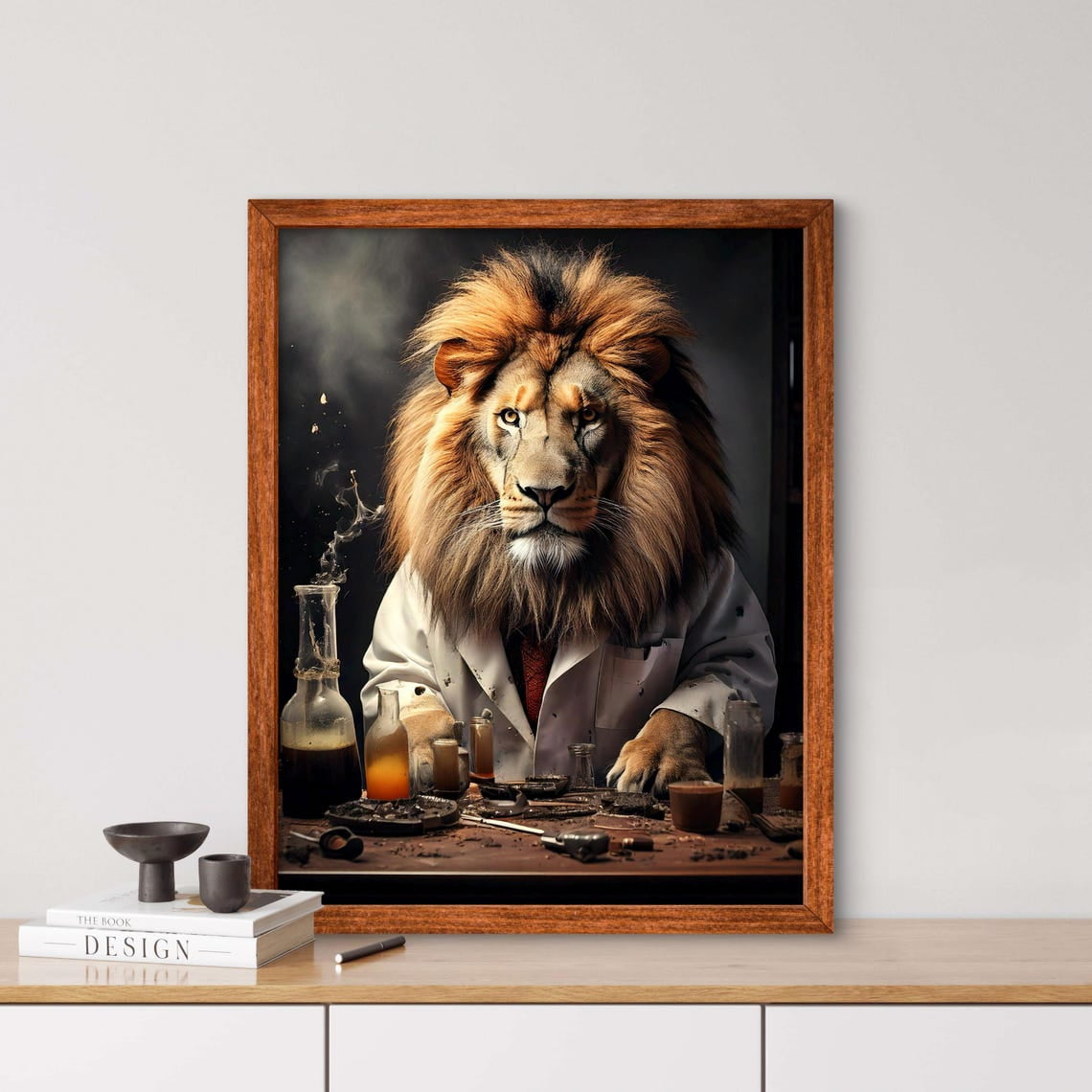 Kna Prints - 1 Pc Poster Chemistry Lion, Ai Generated, Wall Art, Animal , Fny Animal Portrait ...