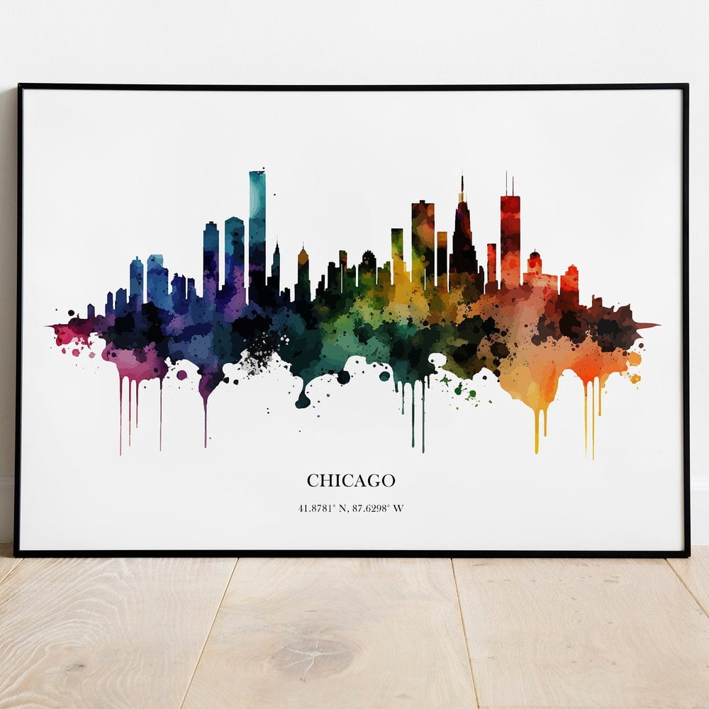 Kna Prints - 1 Pc Poster Chicago Watercolour Skyline Chicago Cityscape ...