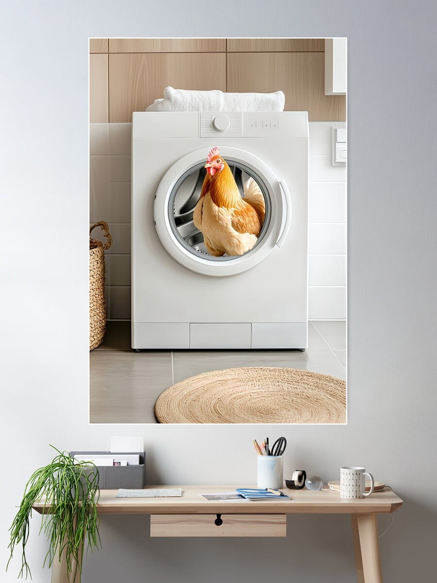 Kna Prints - 1 Pc Poster Chicken In A Washing Machine, Fny Bathroom Art ...