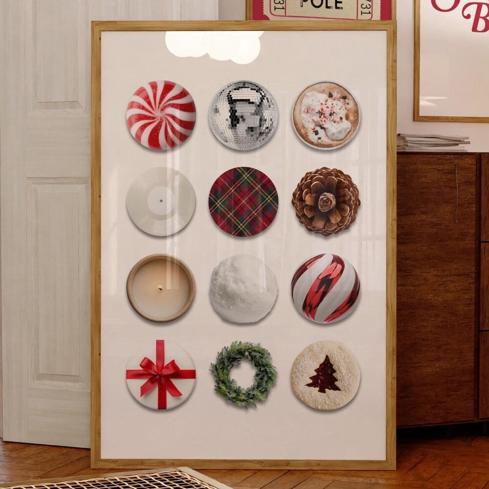 Kna Prints - 1 Pc Poster Christmas Circles Collage Art, Retro Xmas Wall ...