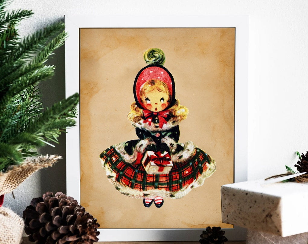 Kna Prints - 1 Pc Poster Christmas Vintage Cute Girl In Holiday Dress ...