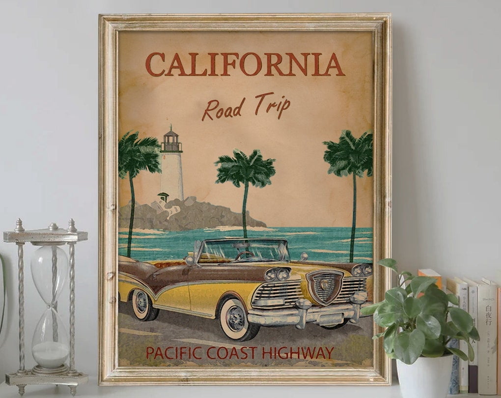 Kna Prints - 1 Pc Poster Classic Car Art, California Road Trip, Travel ...