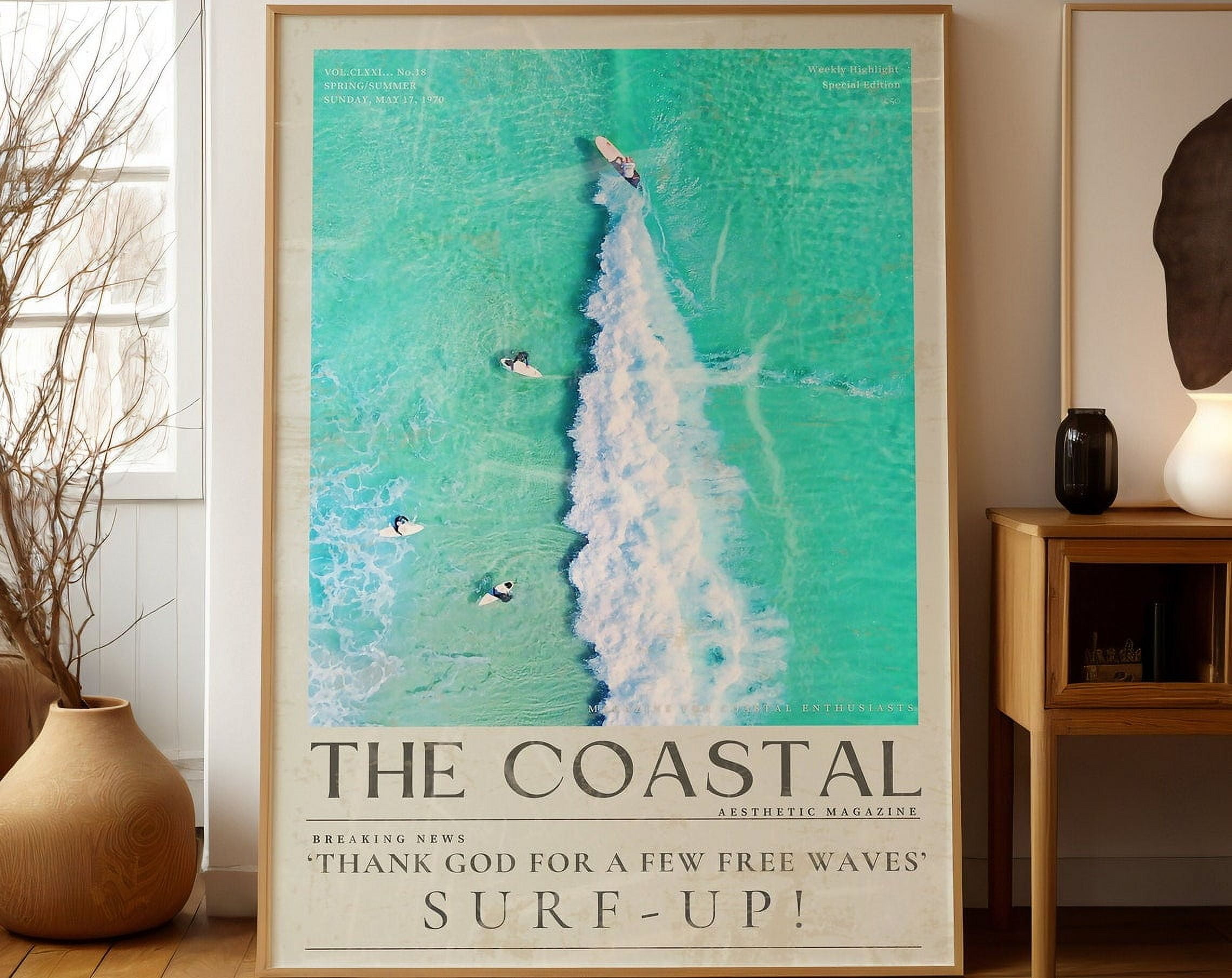 Kna Prints - 1 Pc Poster Coastal Art Newspaper Print, Vintage 70'S Surf ...