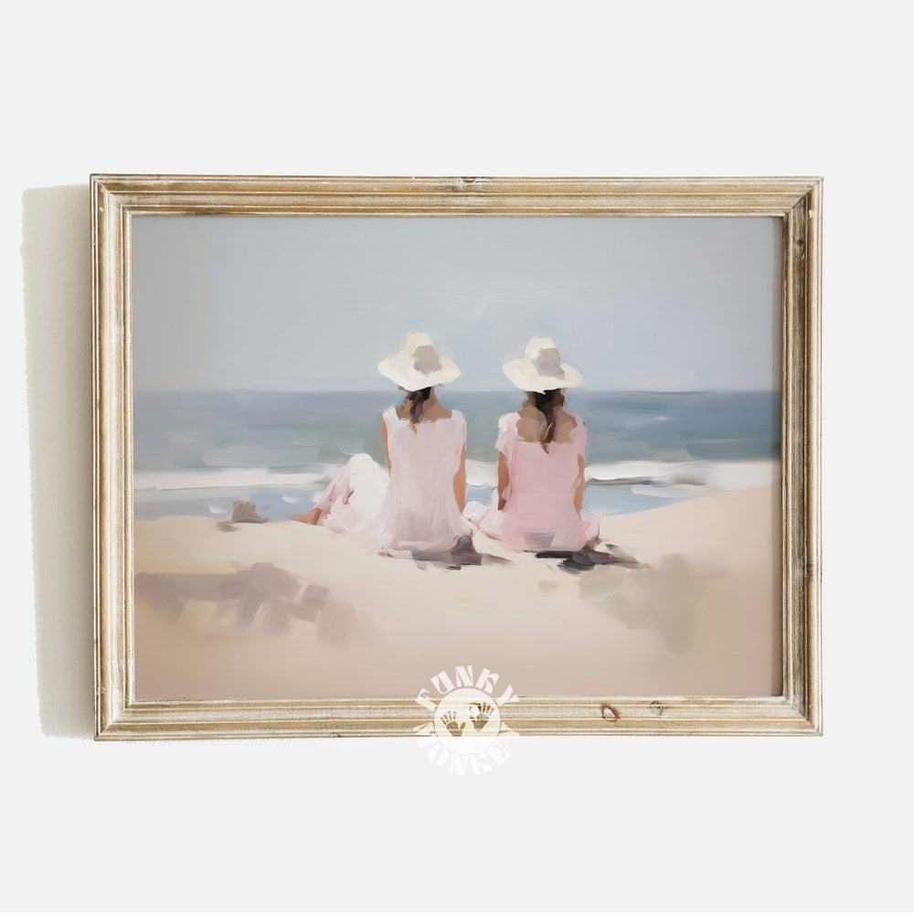 Kna Prints - 1 Pc Poster Coastal Art Print, Pink Beach Friends Painting ...